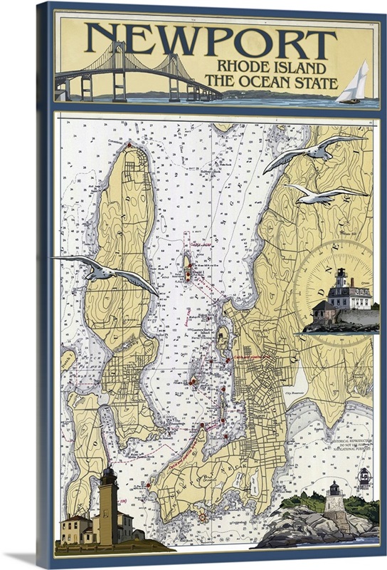 Newport, Rhode Island Nautical Chart: Retro Travel Poster | Great Big ...