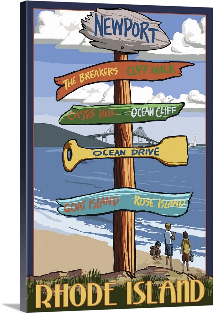 Newport, Rhode Island - Sign Destinations: Retro Travel Poster Wall Art ...