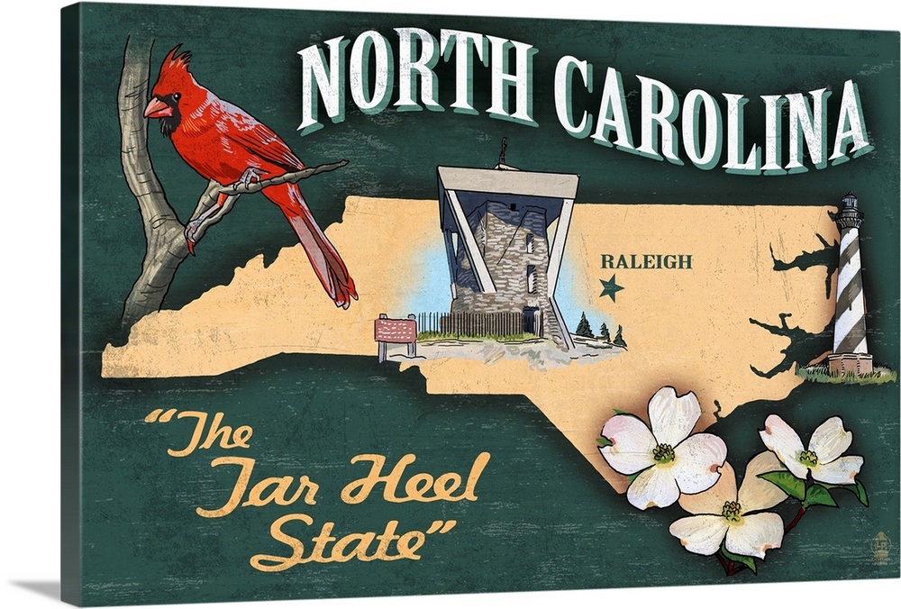North Carolina - State Icons: Retro Travel Poster Wall Art, Canvas ...