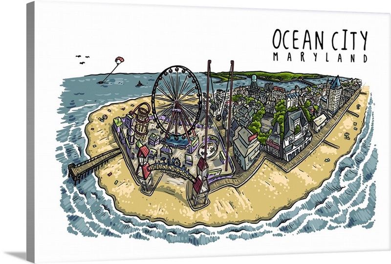 Ocean City, Maryland - Line Drawing | Great Big Canvas