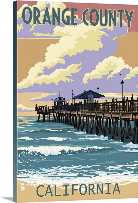 Orange County, California - Pier and Sunset: Retro Travel Poster ...