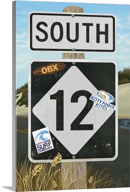 Outer Banks, North Carolina - Route 12 Sign: Retro Travel Poster ...