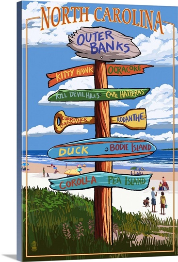 Outer Banks, North Carolina - Sign Destinations: Retro Travel Poster ...