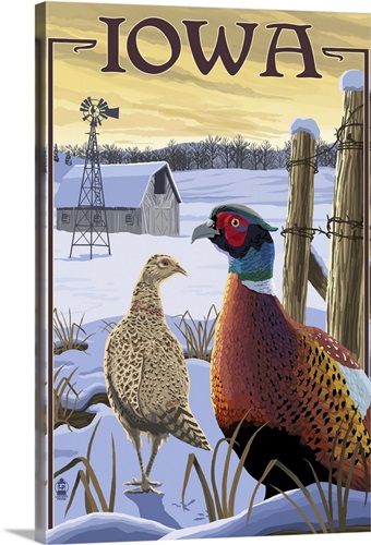 Pheasants - Iowa: Retro Travel Poster | Great Big Canvas