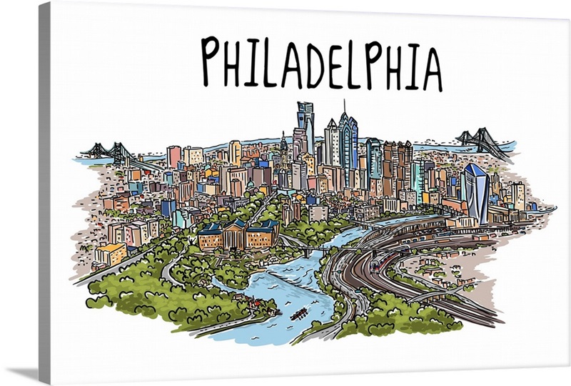 Philadelphia, Pennsylvania - Line Drawing Wall Art, Canvas Prints ...