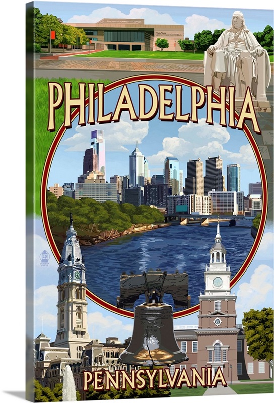 Philadelphia, Pennsylvania - Montage: Retro Travel Poster | Great Big ...