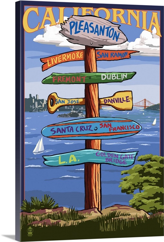 Pleasanton, California - Destination Sign: Retro Travel Poster | Great ...