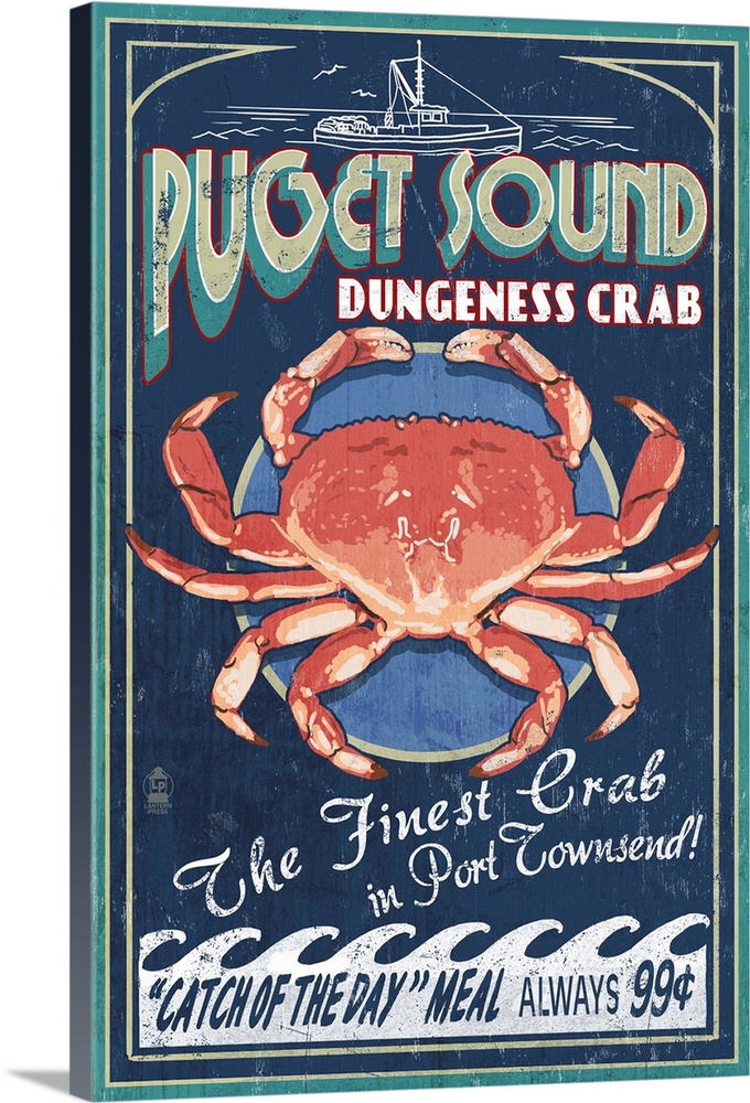 Port Townsend, Washington - Dungeness Crab Vintage Sign: Retro Travel ...