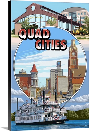 Quad Cities - Montage Scenes: Retro Travel Poster | Great Big Canvas