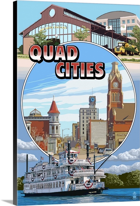 Quad Cities - Montage Scenes: Retro Travel Poster | Great Big Canvas