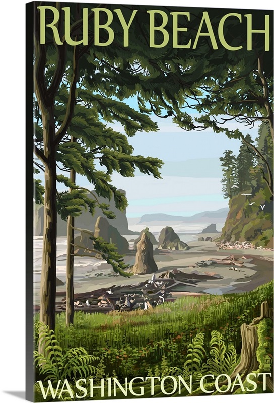 Ruby Beach, Washington Coast: Retro Travel Poster | Great Big Canvas
