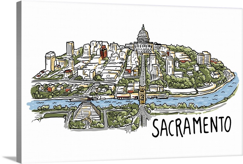 Sacramento, California - Line Drawing | Great Big Canvas