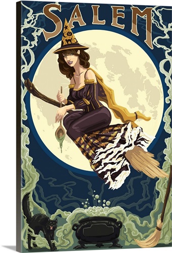 Salem, Massachusetts - Witch Scene: Retro Travel Poster | Great Big Canvas