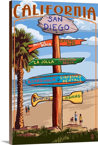 San Diego, California, Destination Sign (#2) Wall Art, Canvas Prints ...