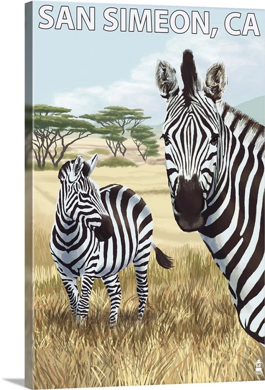 San Simeon, CA - Zebra Scene - : Retro Travel Poster | Great Big Canvas
