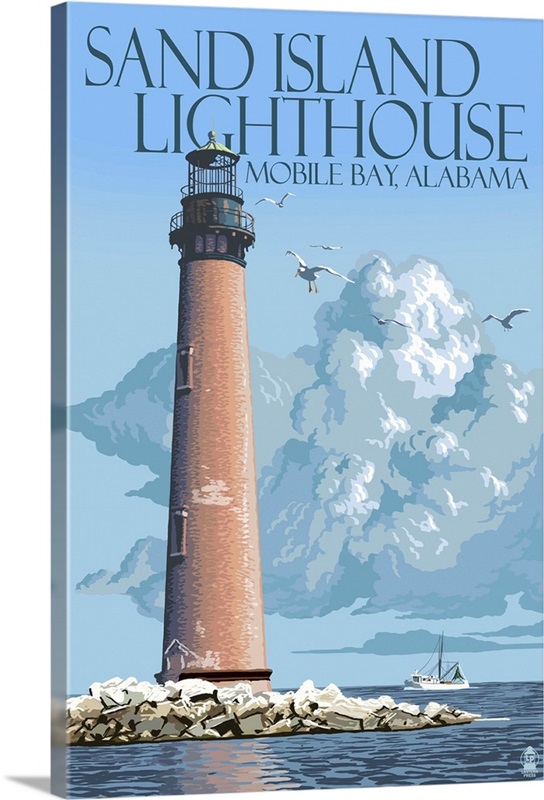 Sand Island Lighthouse - Mobile Bay, Alabama: Retro Travel Poster ...