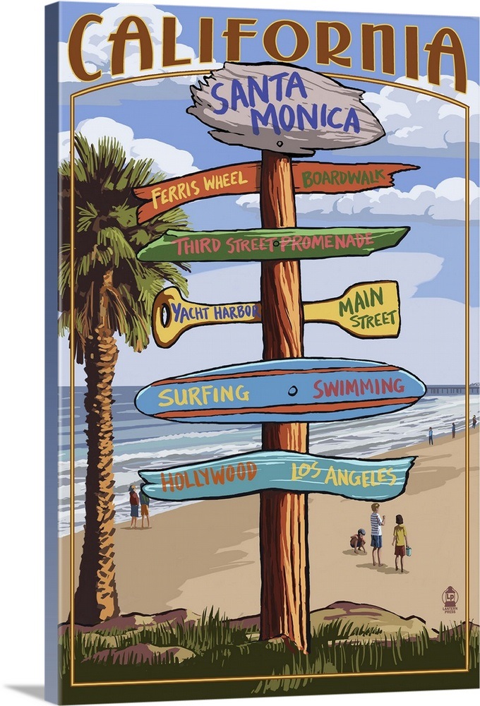Santa Monica, California - Destination Sign: Retro Travel Poster Wall ...