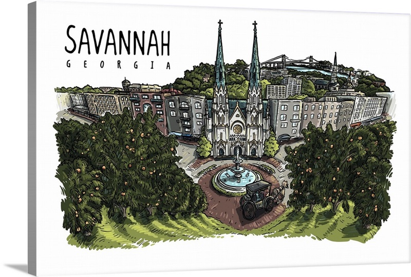 Savannah, Georgia - Line Drawing | Great Big Canvas