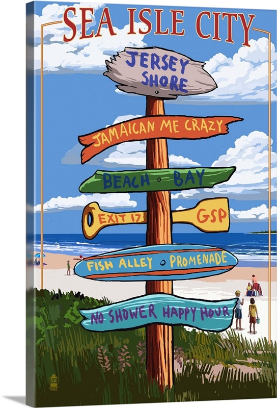 Sea Isle City, New Jersey - Destination Sign: Retro Travel Poster ...