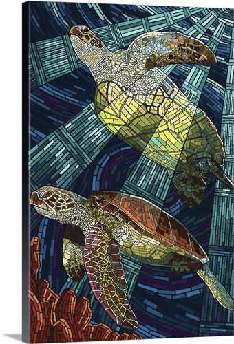 Sea Turtle - Paper Mosaic: Retro Travel Poster | Great Big Canvas