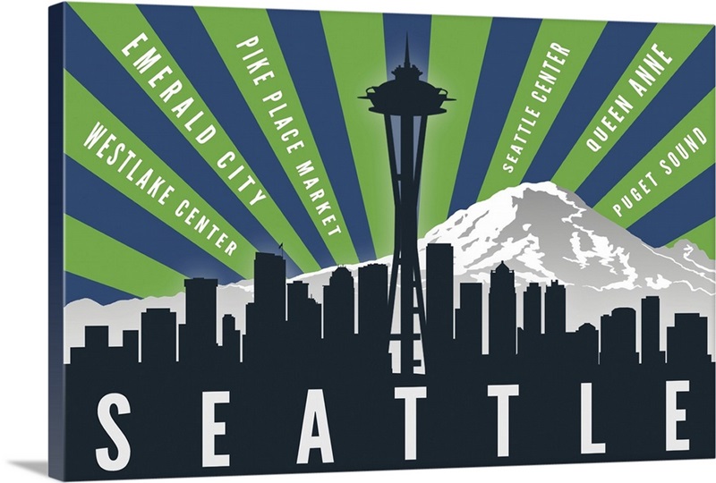 Seattle, Washington - Skyline & Mountain - Graphic Typography | Great ...