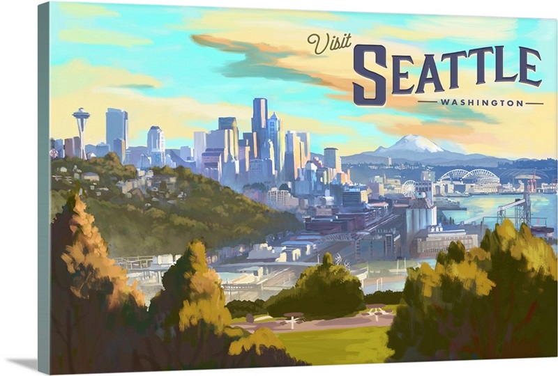Seattle, Washington - Visit Seattle - Skyline - Oil Painting | Great ...