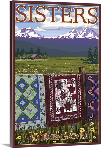 Sisters, Oregon View with Quilts on Fence: Retro Travel Poster | Great ...