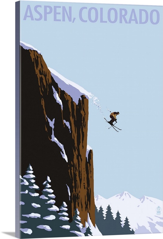 Skier Jumping - Aspen, Colorado: Retro Travel Poster | Great Big Canvas