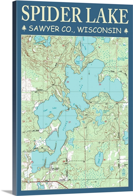 Spider Lake Chart - Sawyer County, Wisconsin: Retro Travel Poster ...