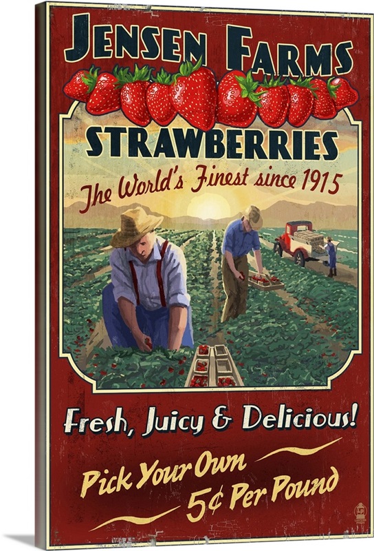Strawberry Farm, Vintage Sign | Great Big Canvas