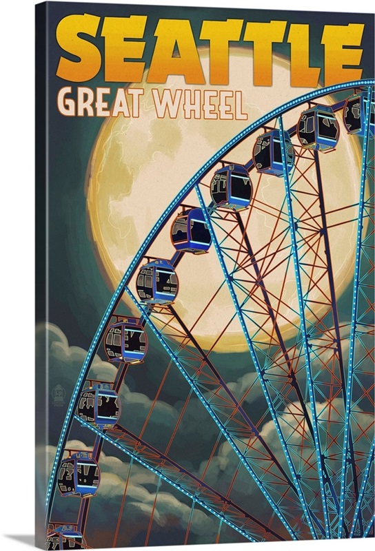 The Great Wheel and Full Moon - Seattle, Washington: Retro Travel ...