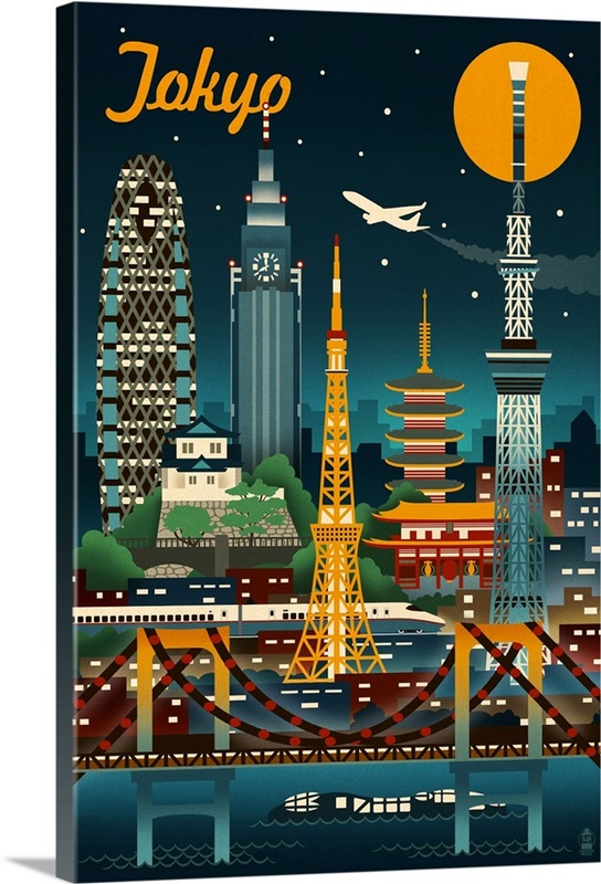 Tokyo, Japan, Retro Skyline | Great Big Canvas