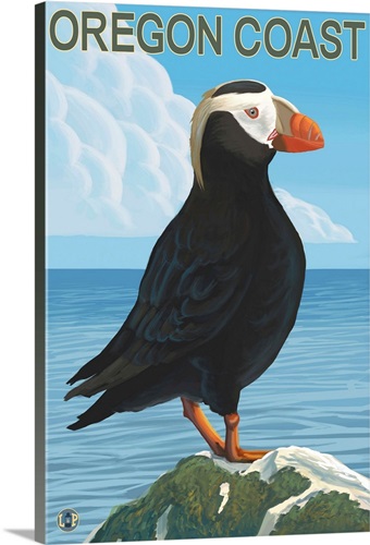 Tufted Puffin - Oregon Coast: Retro Travel Poster | Great Big Canvas