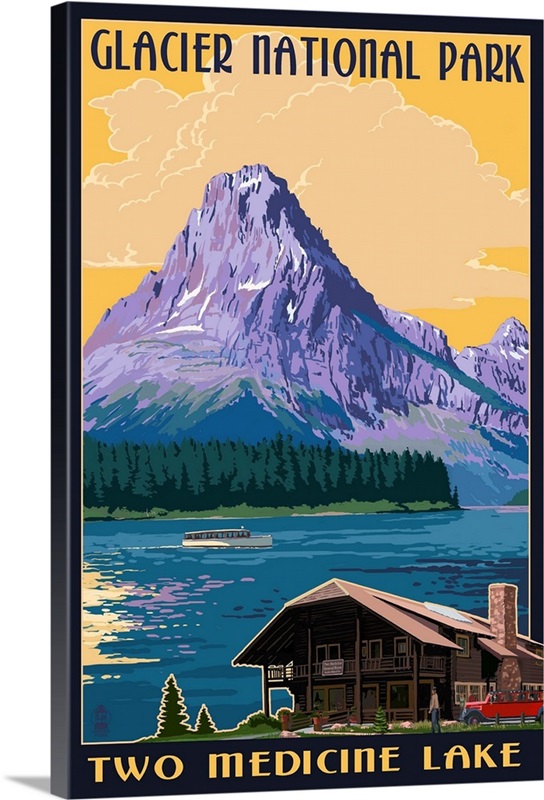 Two Medicine Lake - Glacier National Park, Montana: Retro Travel Poster ...