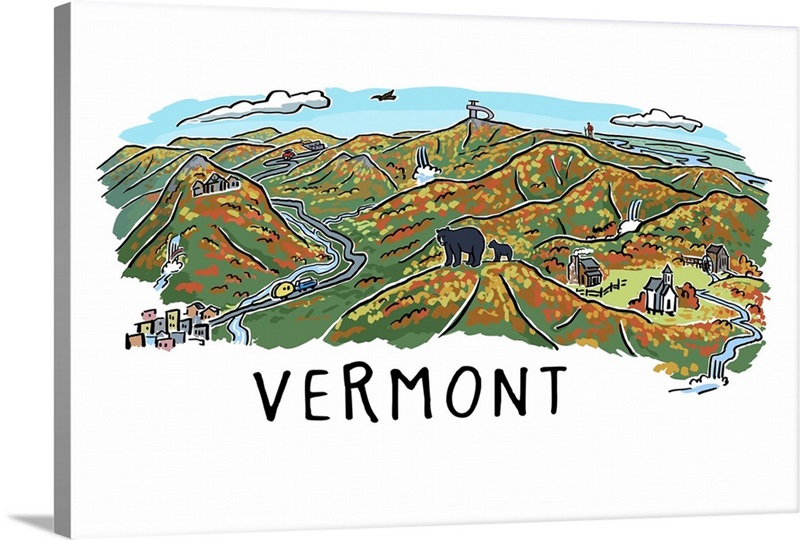 Vermont - Line Drawing - Fall | Great Big Canvas