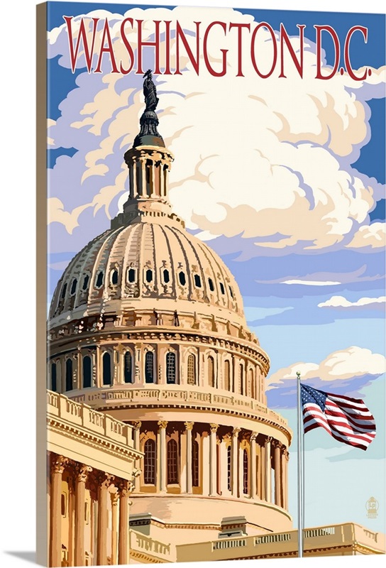 Washington, DC - Capitol Building: Retro Travel Poster | Great Big Canvas