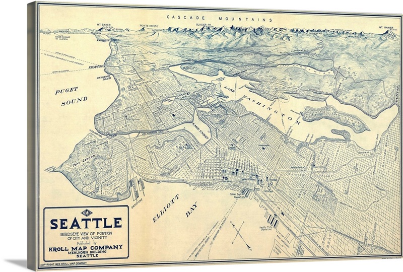 Washington, Panoramic Map of Seattle | Great Big Canvas