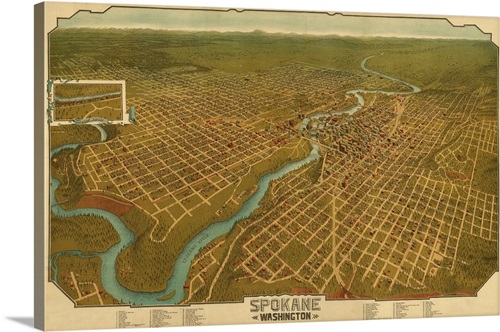 Washington, Panoramic Map of Spokane | Great Big Canvas