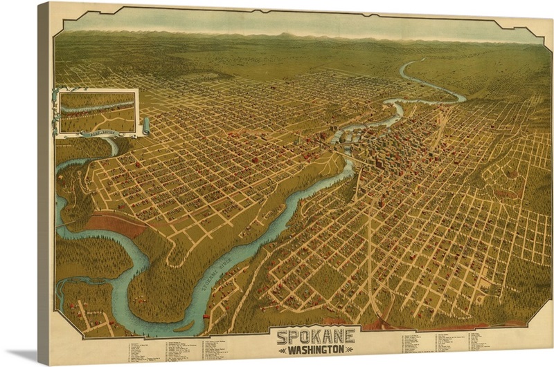 Washington, Panoramic Map of Spokane | Great Big Canvas
