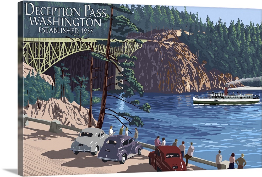Whidbey Island, Washington - Deception Pass Bridge: Retro Travel Poster ...