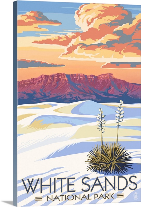 White Sands National Park, Natural Landscape: Retro Travel Poster ...