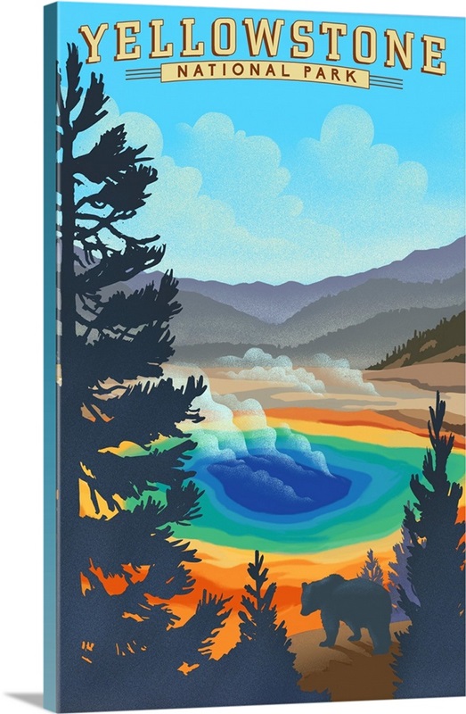 Yellowstone National Park, Grand Prismatic Spring: Retro Travel Poster ...