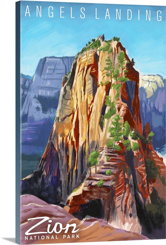 Zion National Park, Angels Landing: Retro Travel Poster | Great Big Canvas