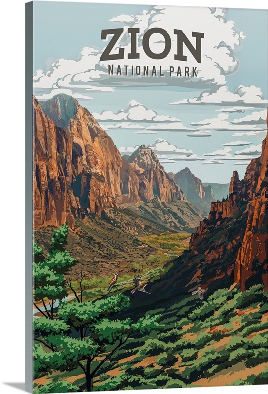 Zion National Park, Natural Landscape: Retro Travel Poster | Great Big ...