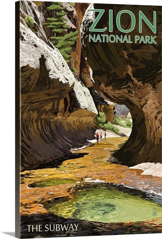 Zion National Park - The Subway: Retro Travel Poster | Great Big Canvas