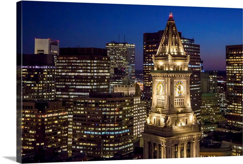 Boston At Night, Massachusetts (MA) - Aerial Photograph | Great Big Canvas