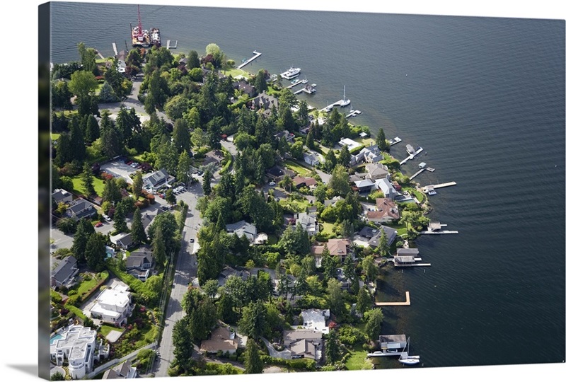 Lake Washington Waterfront houses, Bellevue, WA - Aerial Photograph ...