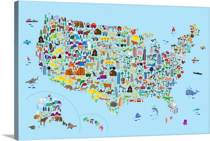 Animal Map of United States for children and kids | Great Big Canvas