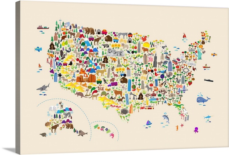 Animal Map of United States for children and kids | Great Big Canvas