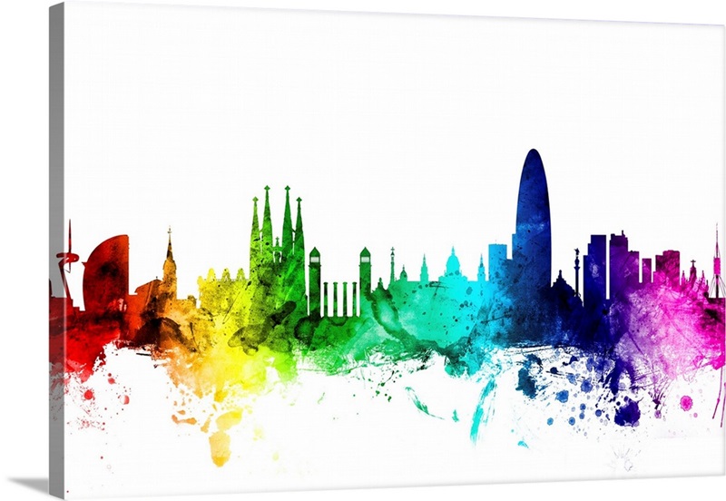 Barcelona Spain Skyline, Rainbow | Great Big Canvas
